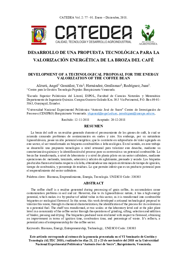 (PDF) Desarrollo de una Propuesta Tecnológica para la Valorización ...