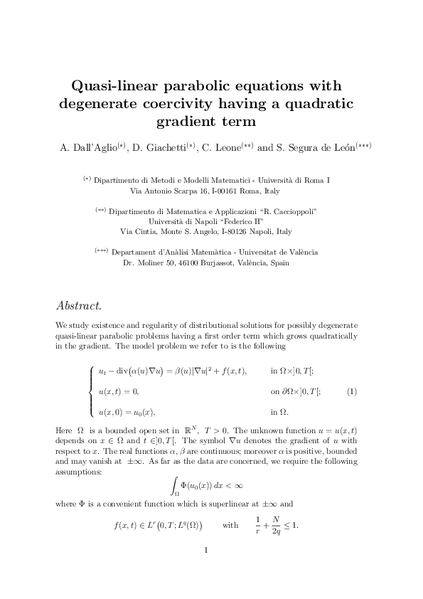 (PDF) Quasi-linear parabolic equations with degenerate coercivity ...