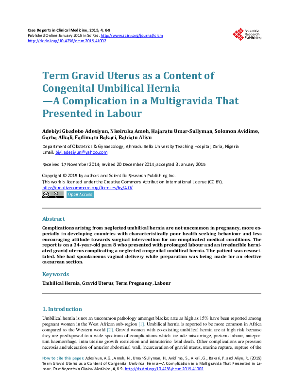 (PDF) Term Gravid Uterus as a Content of Congenital Umbilical Hernia—A ...