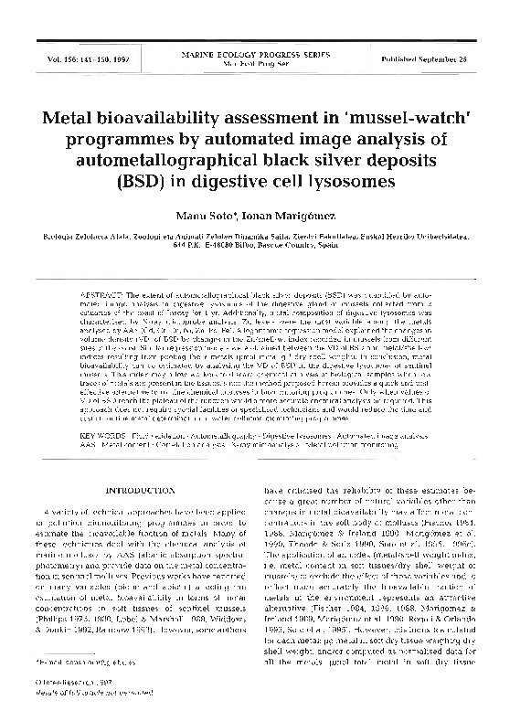 (PDF) Metal bioavailability assessment in 'mussel-watch' programmes by ...