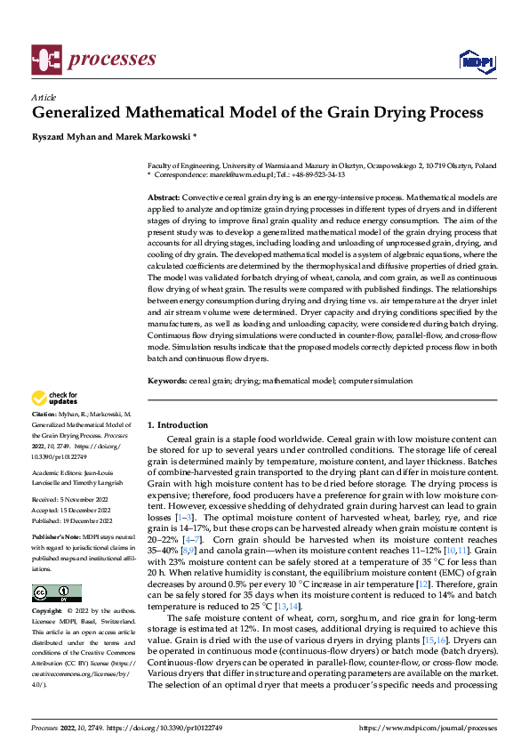 (PDF) Generalized Mathematical Model of the Grain Drying Process