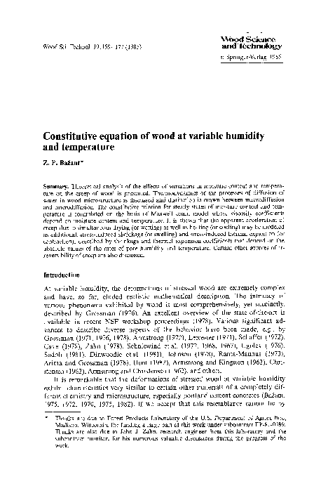 (PDF) Constitutive equation of wood at variable humidity and temperature
