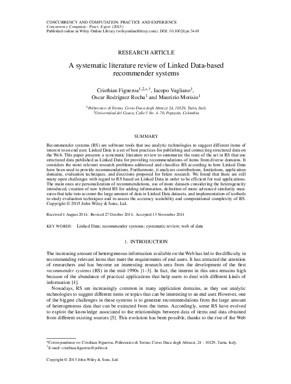 (PDF) A systematic literature review of Linked Data-based recommender systems
