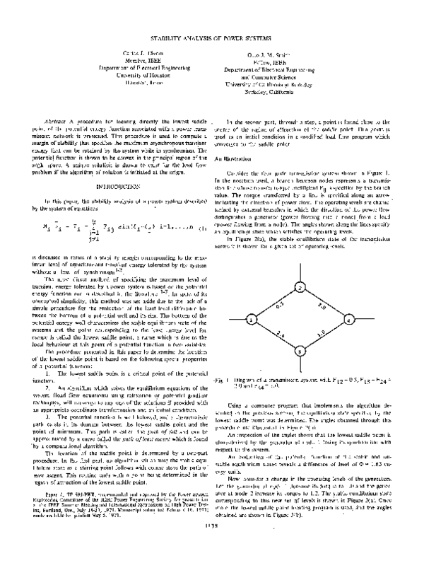 (PDF) Stability Analysis of Power Systems
