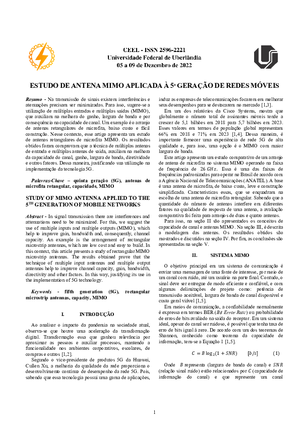 (PDF) Estudo De Antena Mimo Aplicada À 5ª Geração De Redes Móveis