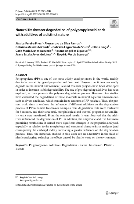 (PDF) Natural freshwater degradation of polypropylene blends with ...