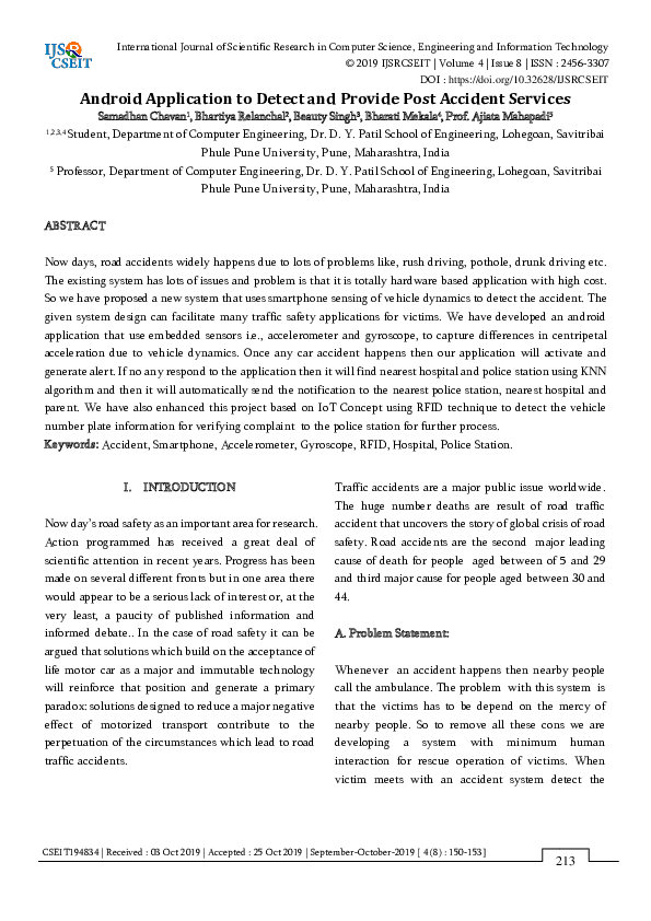 (PDF) Android Application to Detect and Provide Post Accident Services