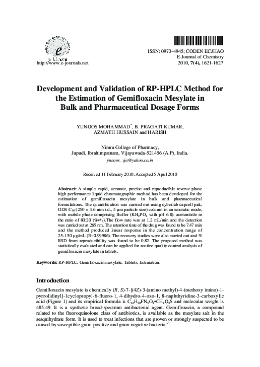 Pdf Development And Validation Of A Rp Hplc Method For Estimation Of