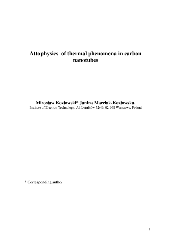(PDF) Attophysics of Thermal Phenomena in Carbon Nanotubes | Mirosław ...