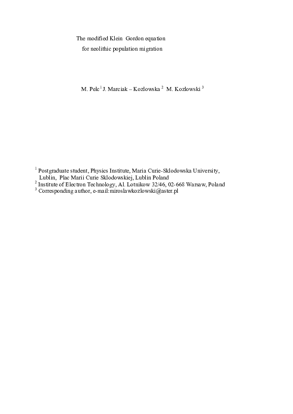 (PDF) The modified Klein Gordon equation for neolithic population migration