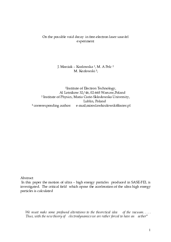 (PDF) On the possible void decay in free-electron laser sase-fel experiment