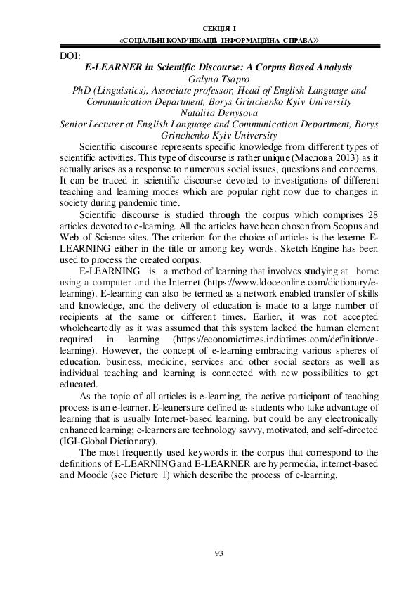 (PDF) E-LEARNER in Scientific Discourse: A Corpus Based Analysis