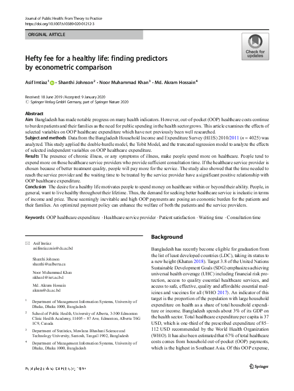 (PDF) Hefty fee for a healthy life: finding predictors by econometric ...