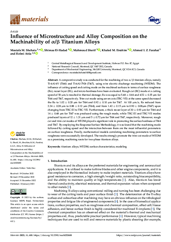 (PDF) Influence of Microstructure and Alloy Composition on the Machinability of α/β Titanium Alloys