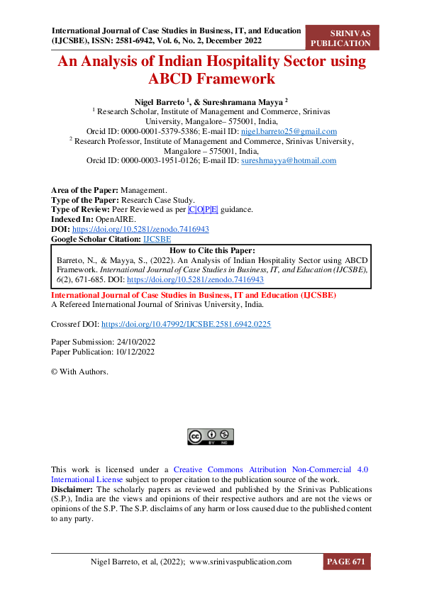 (PDF) An Analysis of Indian Hospitality Sector using ABCD Framework