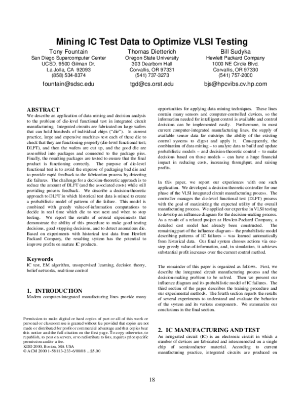 Pdf Mining Ic Test Data To Optimize Vlsi Testing