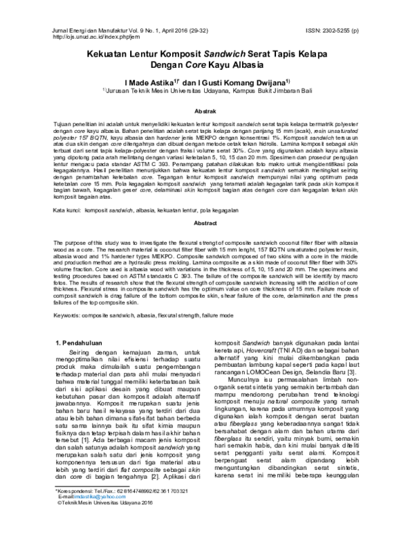 (PDF) Kekuatan Lentur Komposit Sandwich Serat Tapis Kelapa Dengan Core ...