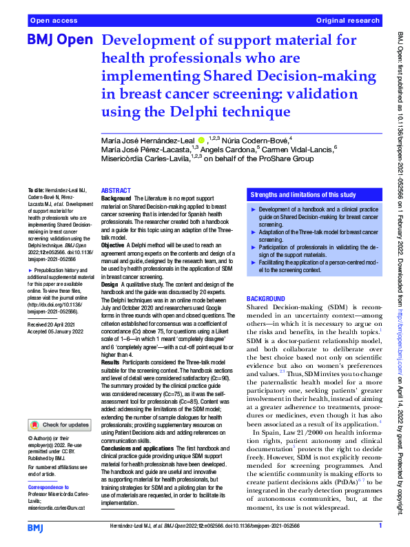 (PDF) Development of support material for health professionals who are implementing Shared ...