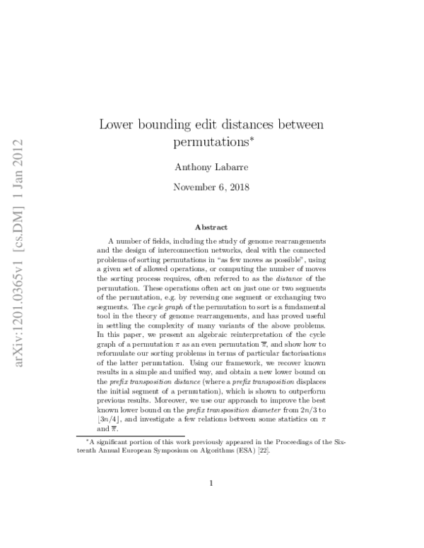 (PDF) Lower bounding exit distances between permutations