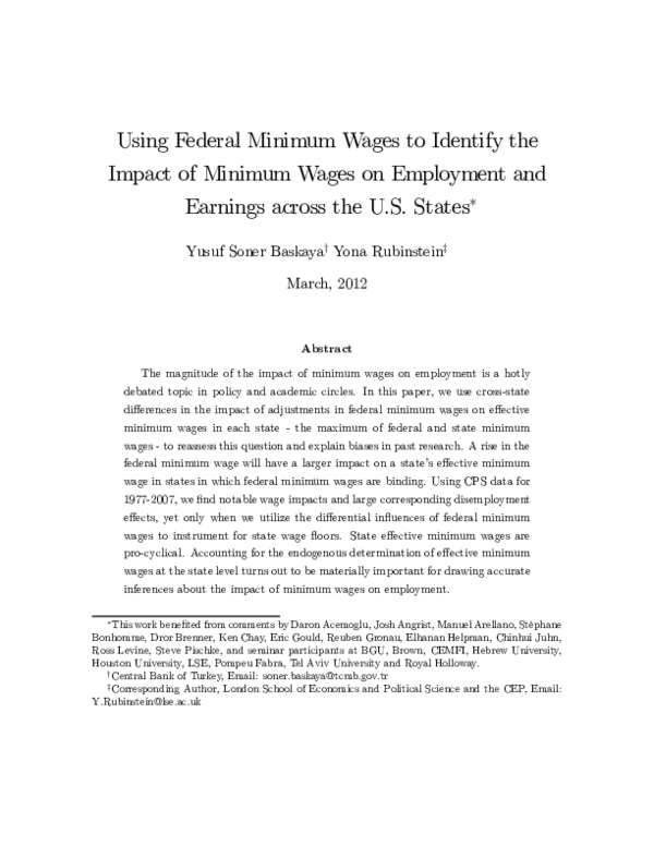 (PDF) Using federal minimum wages to identify the impact of minimum ...