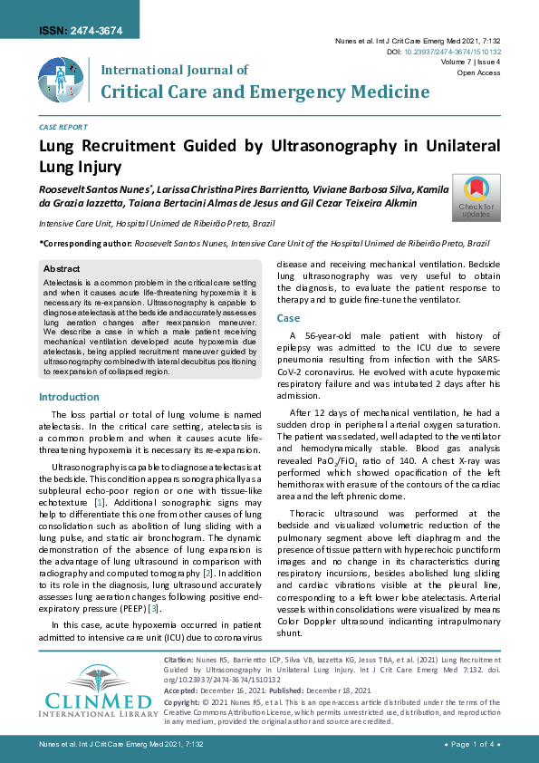 (PDF) Lung Recruitment Guided by Ultrasonography in Unilateral Lung Injury