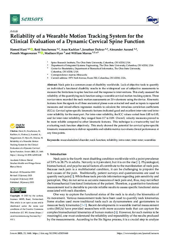 (PDF) Reliability of a Wearable Motion Tracking System for the Clinical ...
