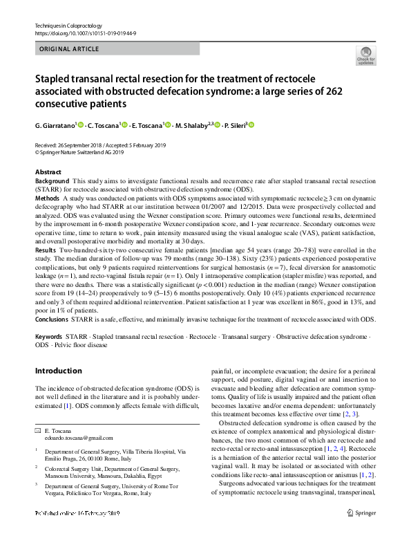 (PDF) Stapled transanal rectal resection for the treatment of rectocele ...