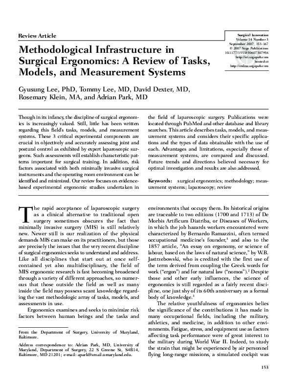 (PDF) Methodological infrastructure in surgical ergonomics: a review of tasks, models, and ...