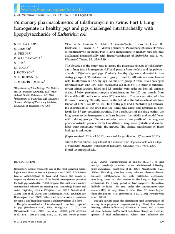 (PDF) Pulmonary pharmacokinetics of tulathromycin in swine. Part 2 ...