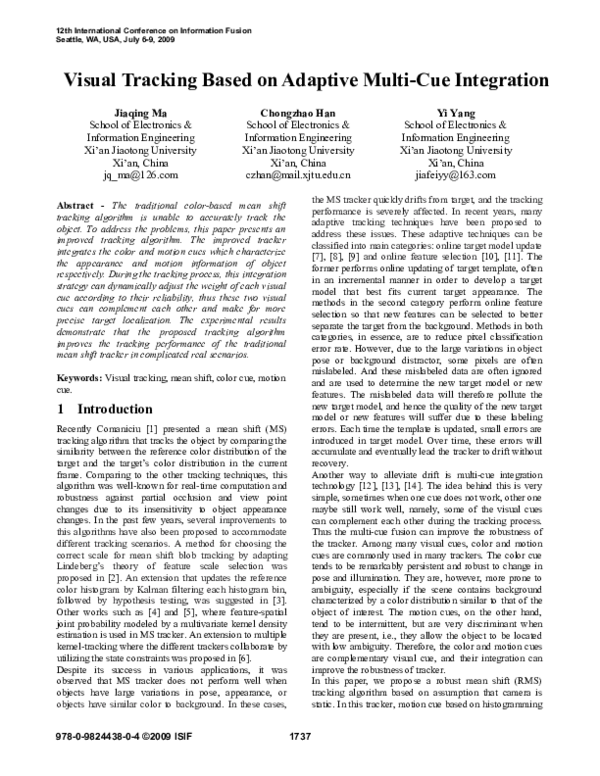 (PDF) Visual tracking based on adaptive multi-cue integration | jiaqing ma - Academia.edu