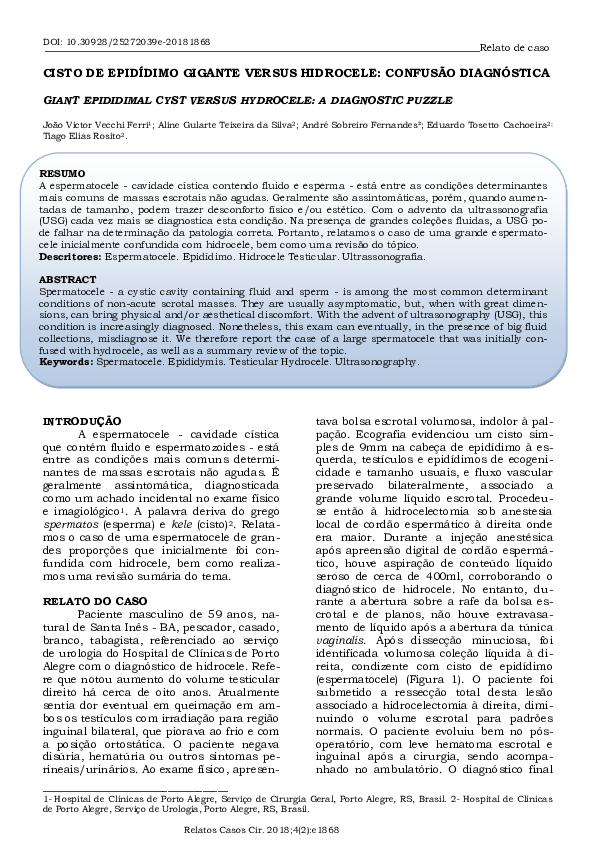 (PDF) Cisto de epidídimo gigante versus hidrocele: confusão diagnóstica
