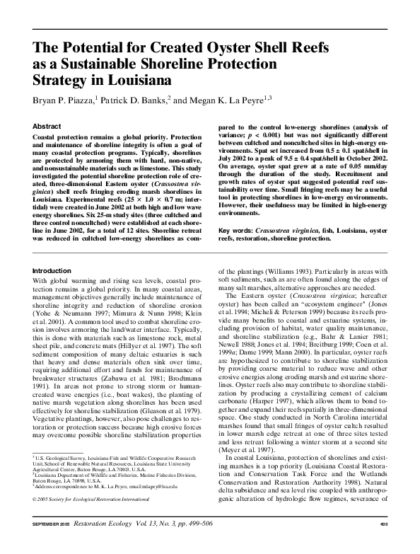 (PDF) The Potential for Created Oyster Shell Reefs as a Sustainable ...