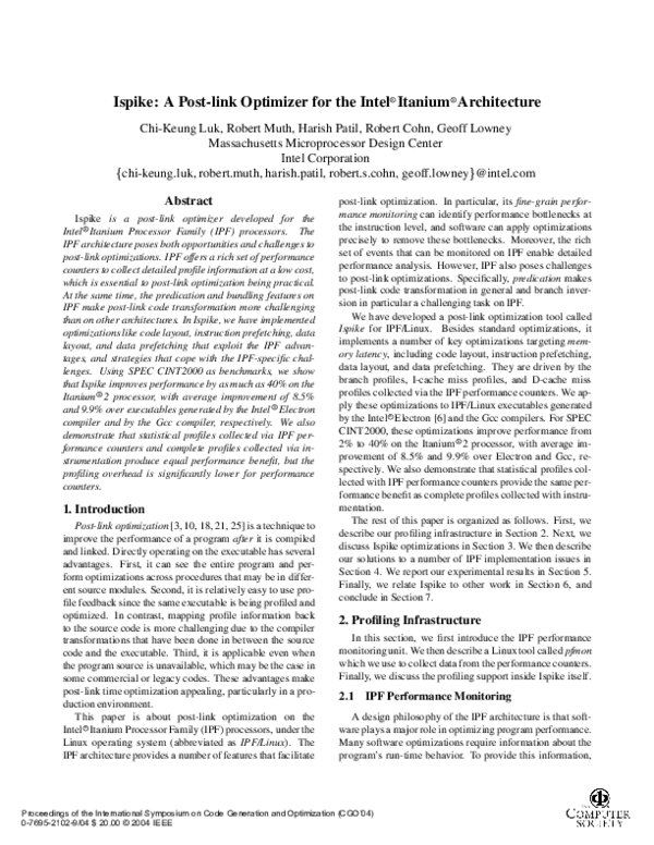 (PDF) Ispike: A post-link optimizer for the intel architecture