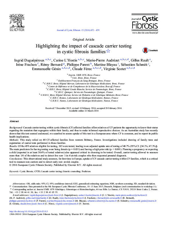 (PDF) Highlighting the impact of cascade carrier testing in cystic ...