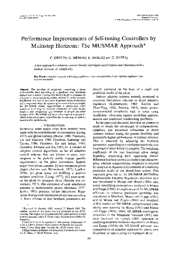 (PDF) Performance improvements of self-tuning controllers by multistep horizons: The MUSMAR approach