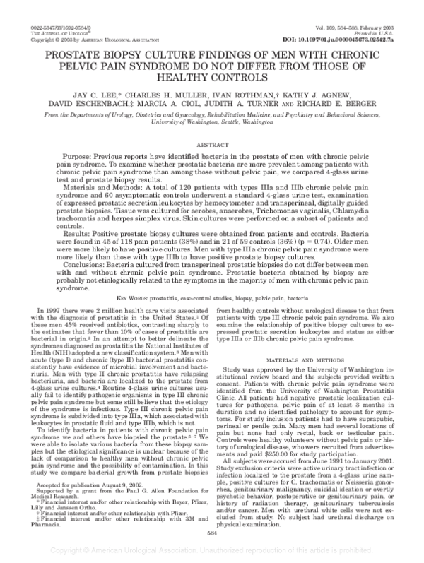 (PDF) Prostate Biopsy Culture Findings of Men With Chronic Pelvic Pain ...