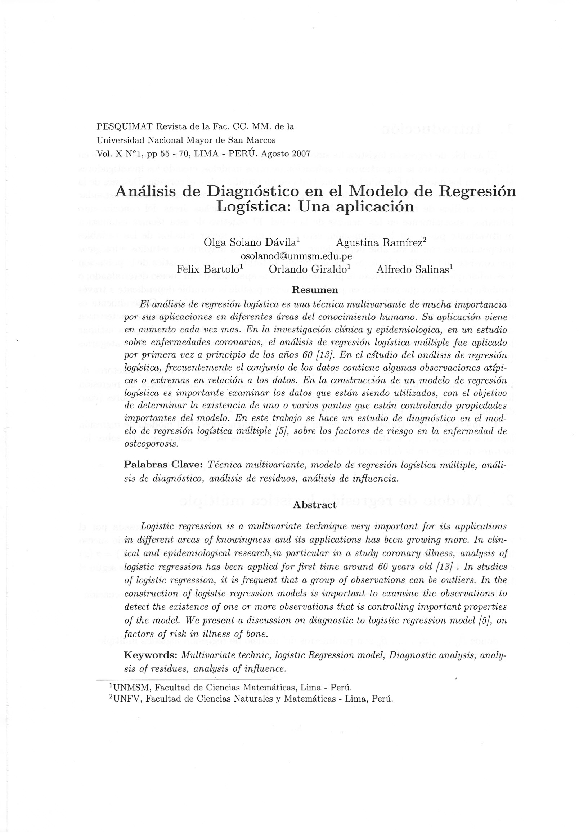 (PDF) Análisis De Diagnóstico en El Modelo De Regresión Logística: Una Aplicación