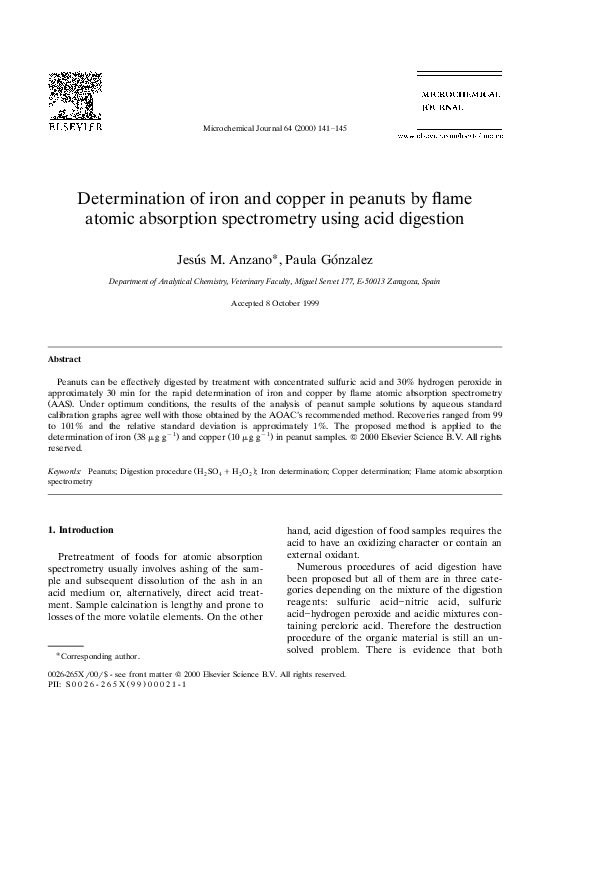 (PDF) Determination of iron and copper in peanuts by flame atomic ...
