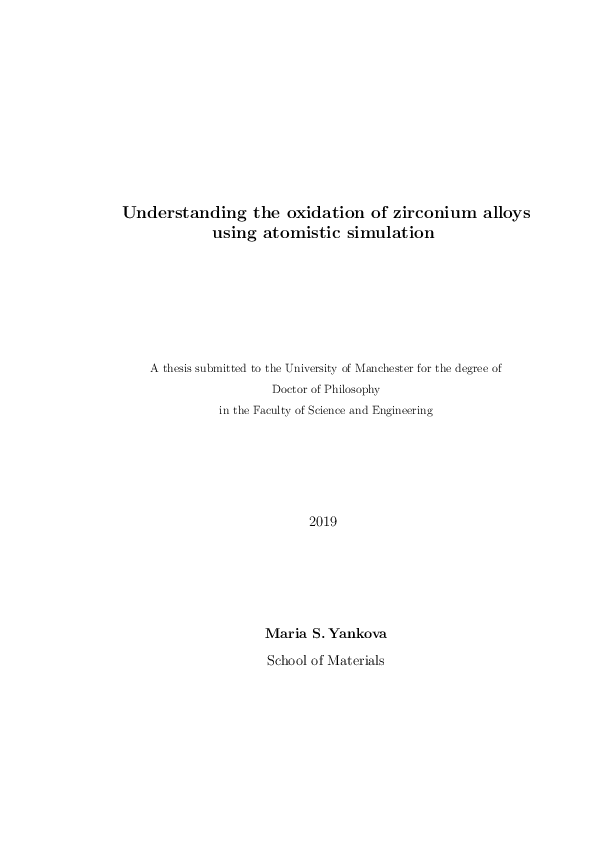 Pdf Understanding The Oxidation Of Zirconium Alloys Using Atomistic