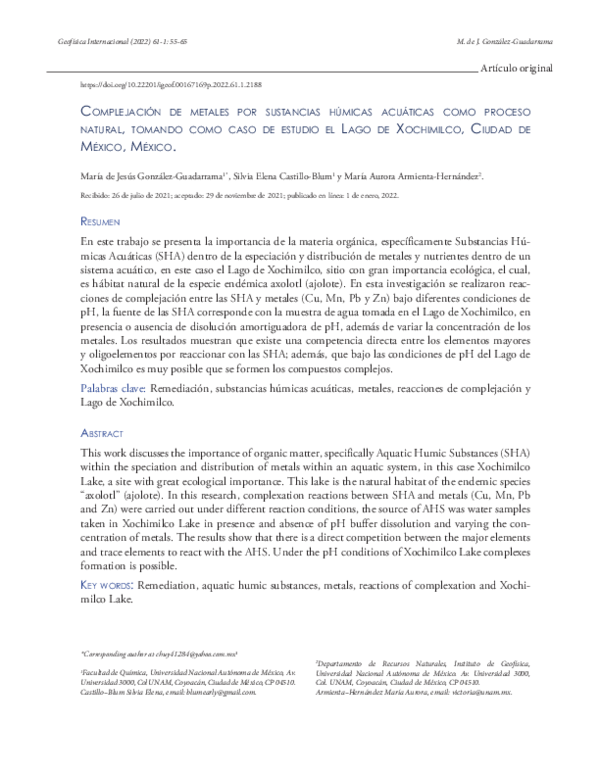 (PDF) Complejación de metales por sustancias húmicas acuáticas como ...