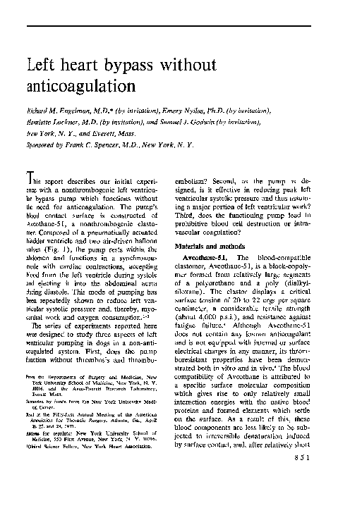 (PDF) Left heart bypass without anticoagulation