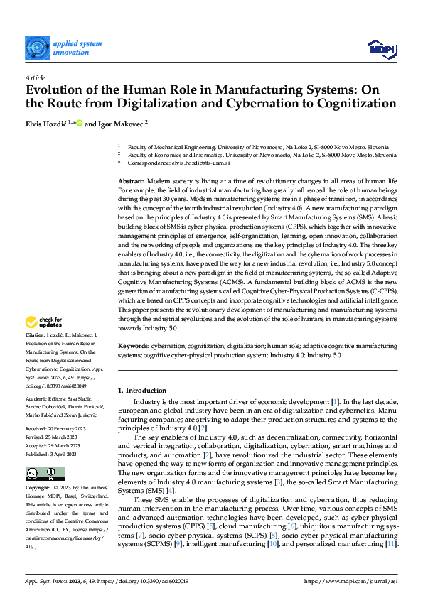 (PDF) Evolution of the Human Role in Manufacturing Systems: On the ...