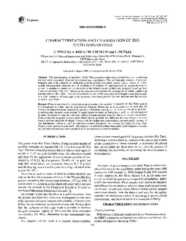 (PDF) Characterization and Cyanidation of Rio Tinto Gossan Ores