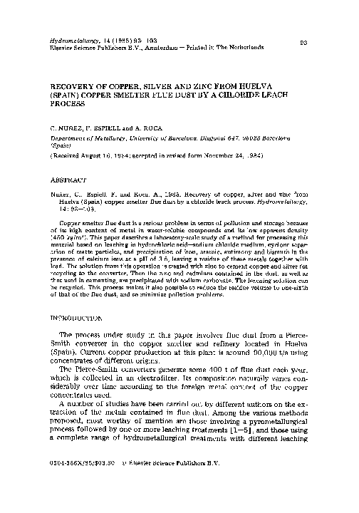 (PDF) Recovery of copper, silver and zinc from Huelva (Spain) copper ...