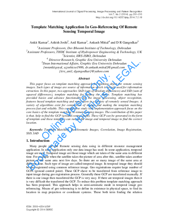 (PDF) Template Matching Application in Geo-Referencing Of Remote Sensing Temporal Image