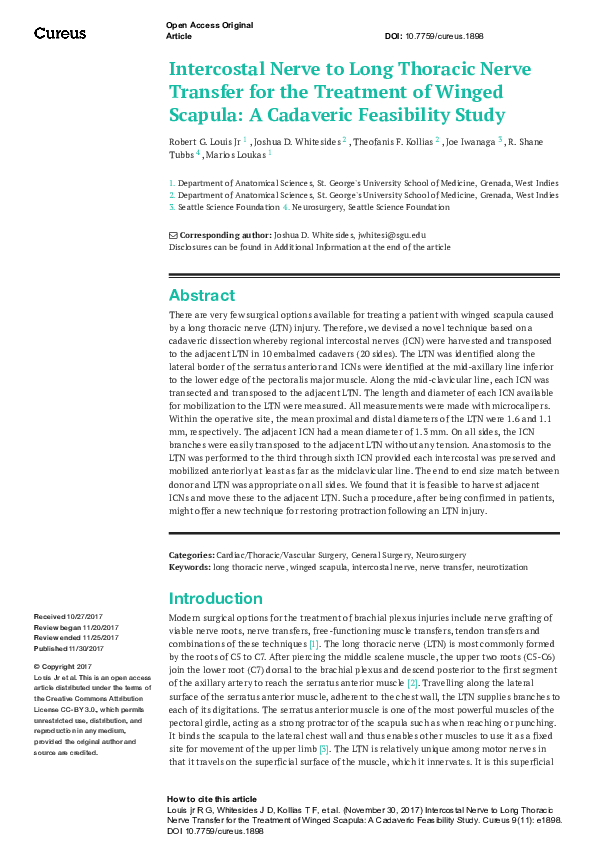 (PDF) Intercostal Nerve to Long Thoracic Nerve Transfer for the ...