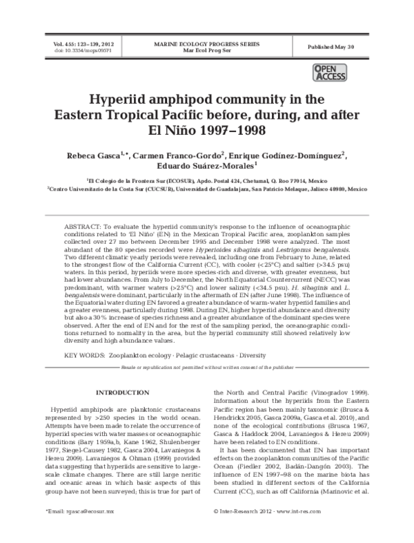 (PDF) Hyperiid amphipod community in the Eastern Tropical Pacific ...