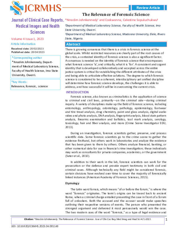 (PDF) The Relevance of Forensic Science