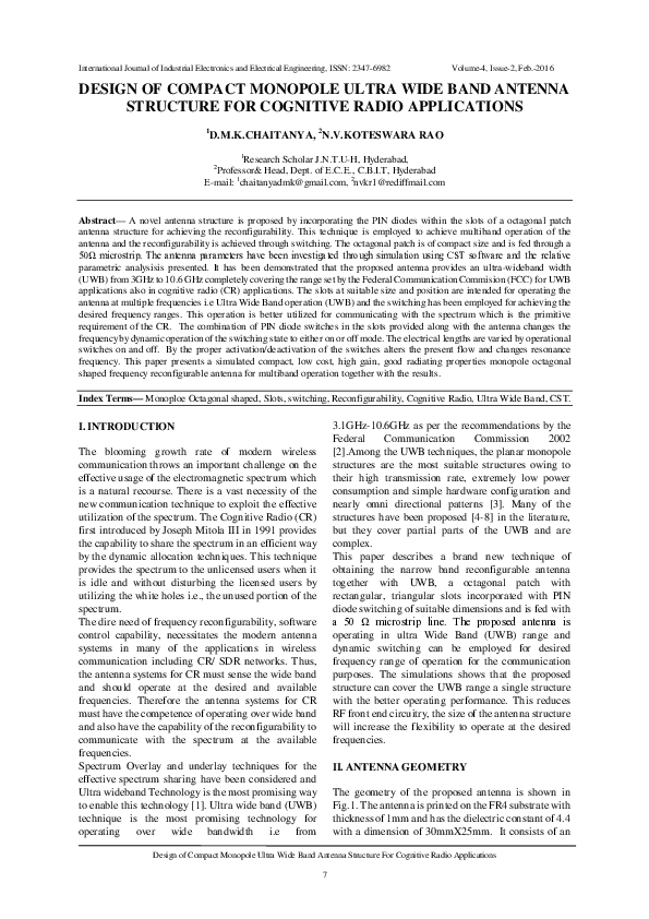 (PDF) Design of Compact Monopole Ultra Wide Band Antenna Structure for Cognitive Radio ...