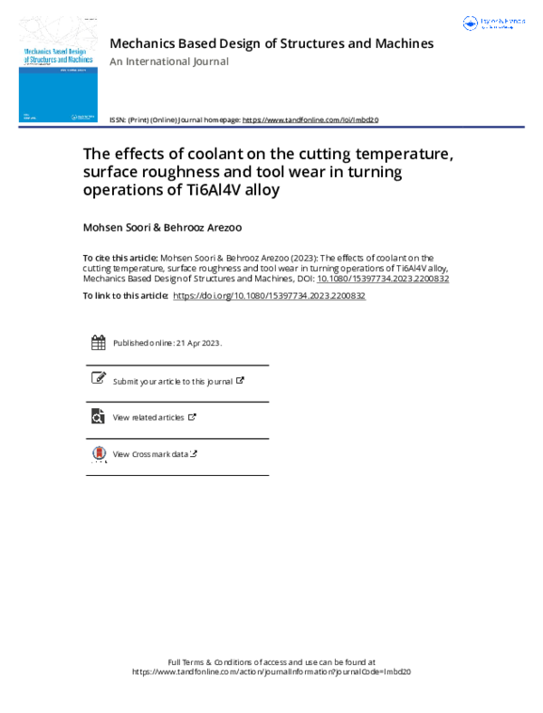 Pdf The Effects Of Coolant On The Cutting Temperature Surface Roughness And Tool Wear In